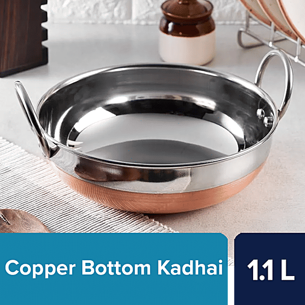 Buy bb home Stainless Steel Kadhai - No.10, Copper Bottom Online at ...