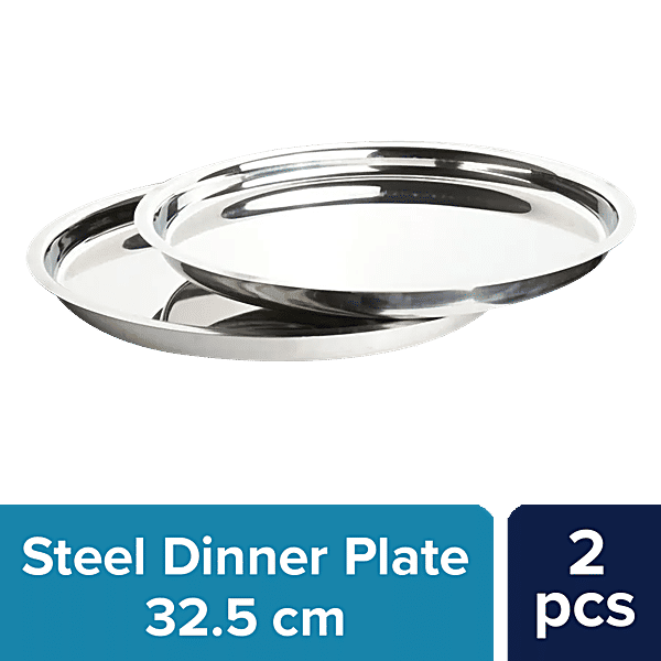 Buy bb home Dinner/Khumcha Plate - No.14, Stainless Steel, Round ...