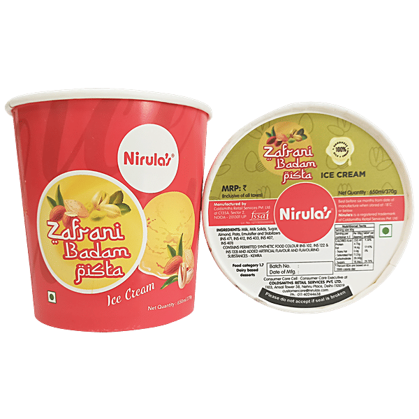 Buy Nirulas Zafrani Badam Pista Ice Cream - 100% Milk Online at Best ...