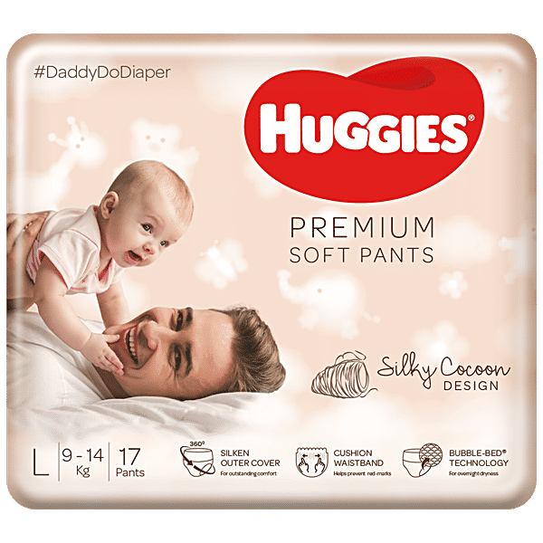 Buy Huggies Premium Soft Diaper Pants - Large, Silky Cocoon Design ...