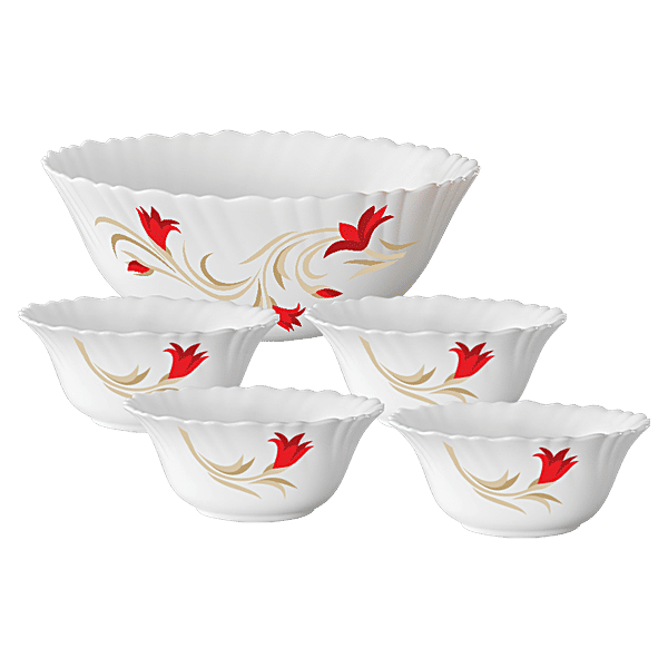 Buy Larah by Borosil Red Lily Opalware Pudding Set - White Online at ...