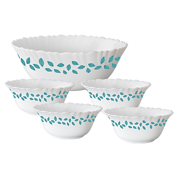 Buy Larah by Borosil Blue Leaves Opalware Pudding Set - White Online at ...
