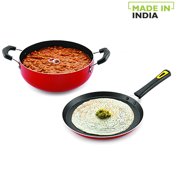 Buy Anjali Non-Stick Cookware Set - Red, Tawa 25 cm + Kadhai 22 cm ...