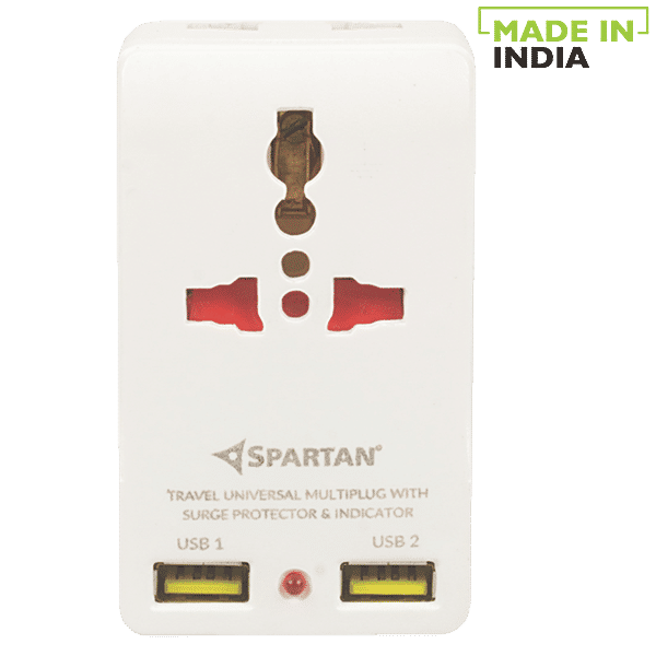 Buy Spartan Multiplug Adaptor - Plastic, With Built-In Dual USB Charger ...