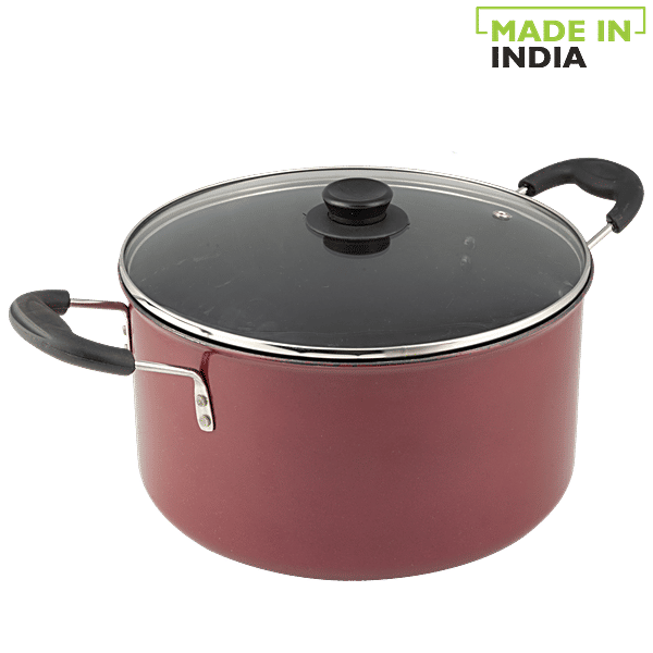 Buy Srushti Gold Non-Stick Biryani Pot/Handi With Glass Lid - 24 cm ...