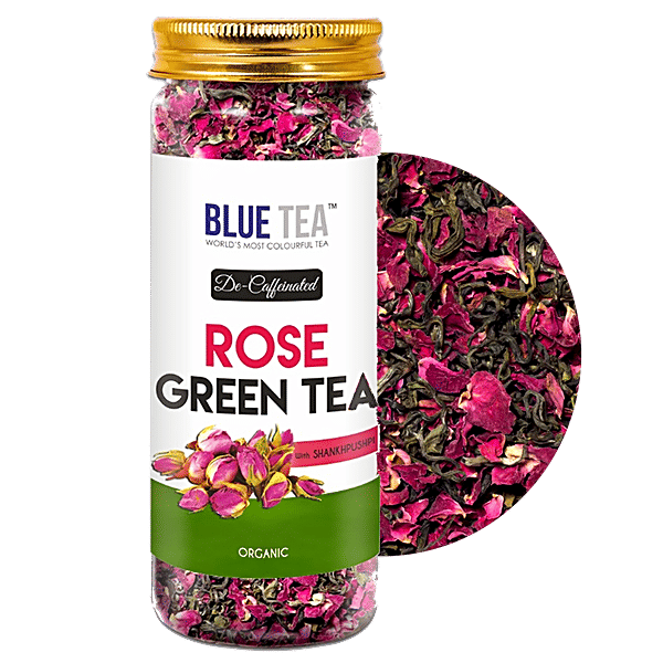 Buy Blue Tea Rose Green Tea - 50 Cups, Decaf, With Shankhpushpi Online ...