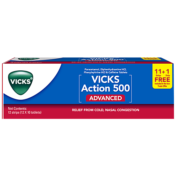 Buy Vicks Action 500 Tablet - Advanced, Provides Relief From Cold ...
