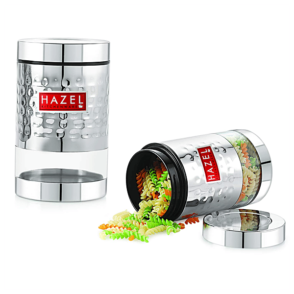 Buy Hazel Stainless Steel Hammered Finish Glossy See Through Container ...