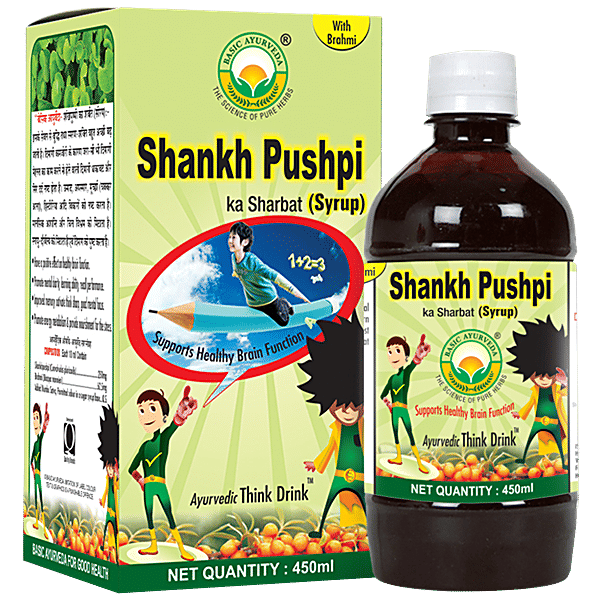 Buy Basic Ayurveda Shankhpushpi Ka Sharbat Syrup - Improve Memory, Good ...