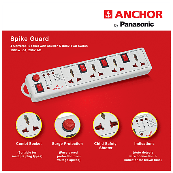 Buy Anchor by Panasonic Spike Guard Extension Board - 4 Universal ...