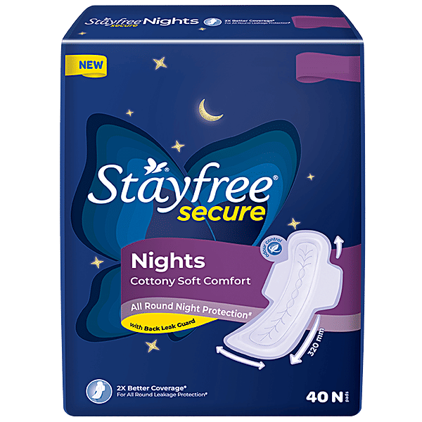 Buy STAYFREE Secure Nights Sanitary Pad - Cottony Soft Comfort & Back ...