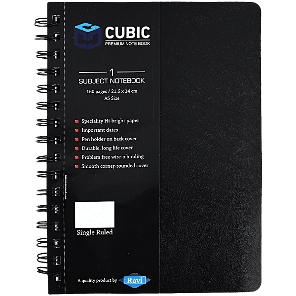 Buy Cubic Wiro Notebook - Ruled, Single Line, Black, A5, 160 Pages ...