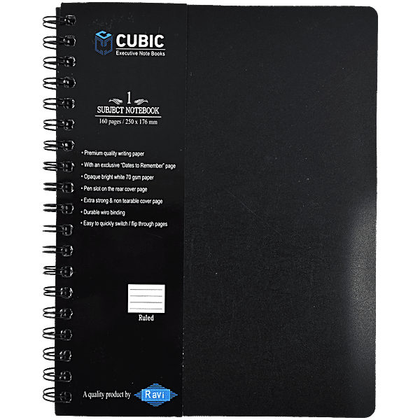 Buy Cubic Wiro Notebook - Ruled, Single Line, Black, B5, 160 Pages ...