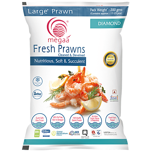 Buy Megaa Large Prawns - With Vein Removed, Frozen & Cleaned Online at ...