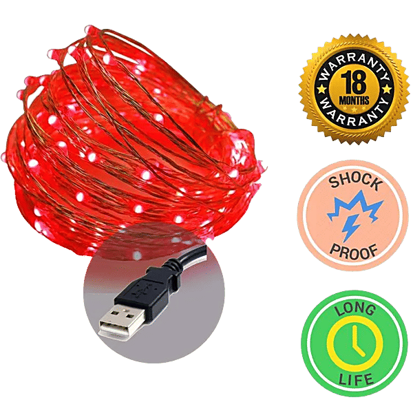 Buy MANSAA 30 LED Copper Fairy String USB Light, 3 m, Home Decoration, 1 m USB Cable, Red Online ...