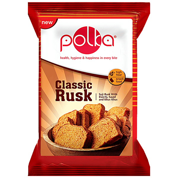 Buy POLKA Classic Suji Rusk - With Elaichi ,Saunf & Khus Khus, High In ...