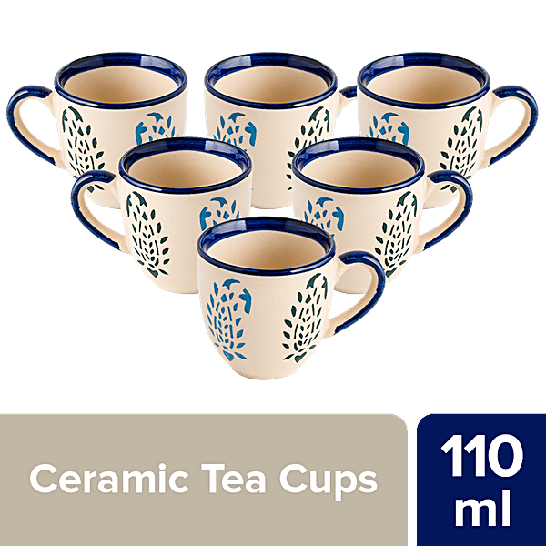 Buy bb home Earth Mini Teacup Set, Hand Painted Ceramic - Blue Leaf ...