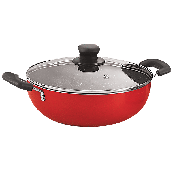 Buy Nirlon Single Ruby Non-Stick Aluminium Kadai - With Glass Lid, 24 ...