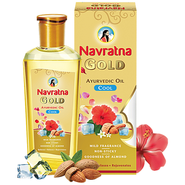 Buy Navratna Gold Ayurvedic Cool Hair Oil - Mild Fragrance, Non-Sticky ...