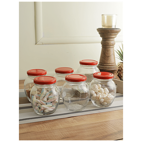 Buy STOREHAUS Matka Storage Jar - Clear Glass, Red Lid, Transparent ...
