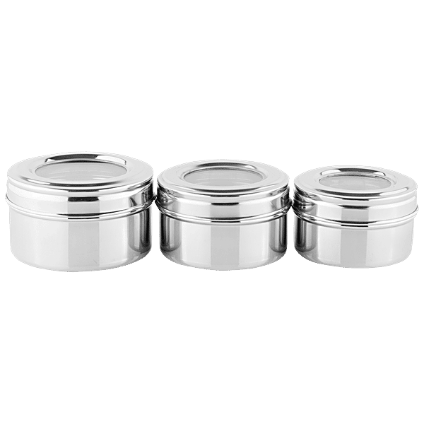 Buy Omega Stainless Steel Dabba Set - Plain, With Transparent glass Lid ...