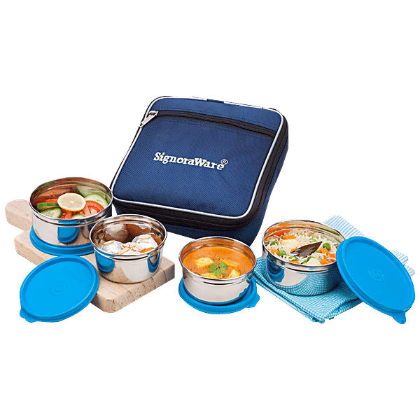 Buy Signoraware Fresh Steel Lunch Box Set - Leakproof Online at Best ...