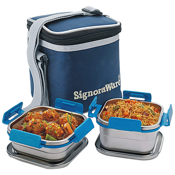Buy Signoraware Director Squarex Steel Lunch Box Set With Lid & Bag ...