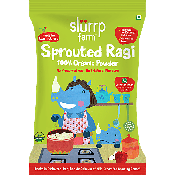 Buy Slurrp Farm Sprouted Ragi Cereal - 100% Organic Powder, No Sugar ...