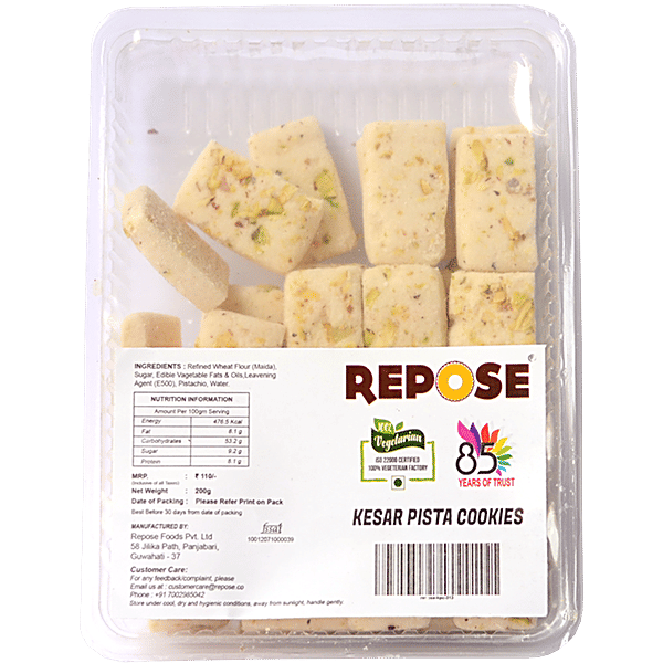 Buy Repose Kesar Pista Cookies - Made With Refined Wheat Flour, Crispy ...