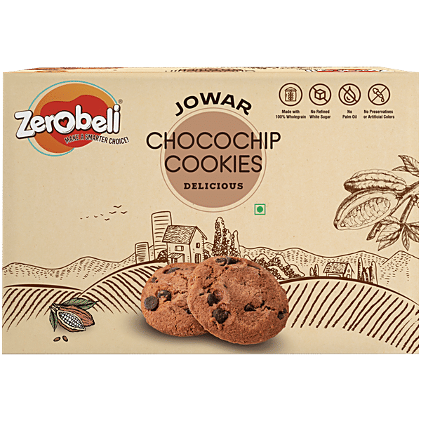 Buy Zerobeli Jowar Choco Chip Cookies - 100% Whole Grain, Rich In Fibre ...