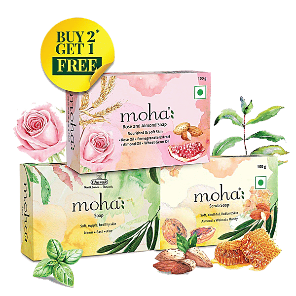 Buy Moha Multi Soap Pack - Herbal, Scrub & Rose & Almond, Moisturising ...