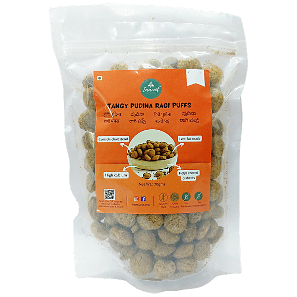 Buy Immunit Tangy Pudina Ragi Puffs - Low Fat Snacks, Rich In Calcium ...