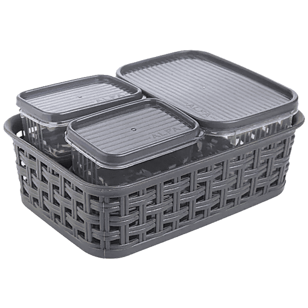 Buy JOYO Cane Basket + Alfa Container Set - Mini, Grey, Shrink Net ...