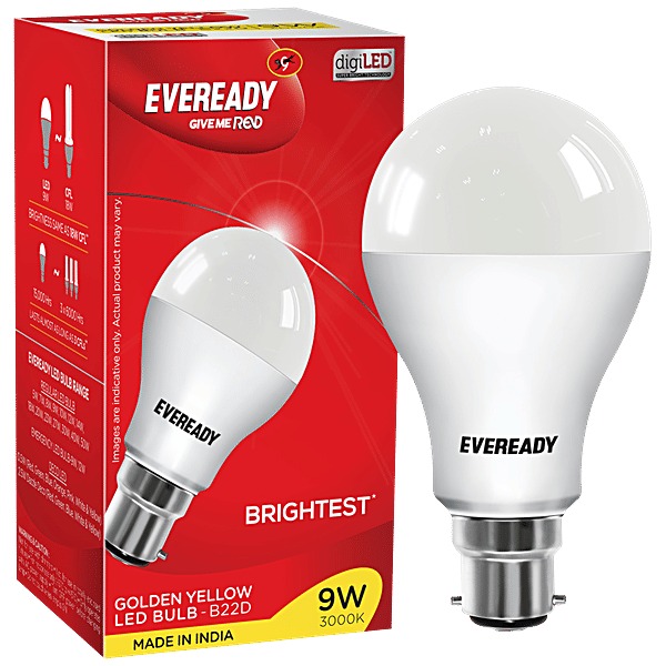Buy Eveready LED Bulb - 9W, B22, Warm White/Golden Yellow, Durable ...