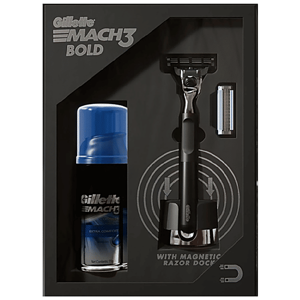 Buy Gillette Mach3 Bold Gift Pack - Heavy Black Razor, Cartridge, Gel ...