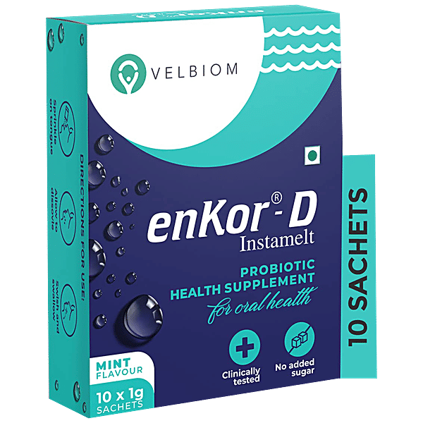 Buy Velbiom Enkor-D Probiotic Supplement - Prevents Sore Throat, For Oral Health, Mint Flavour ...