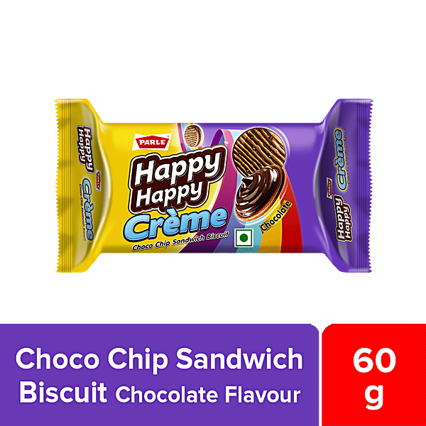 Buy Parle Happy Happy Creme Choco Chip Sandwich Biscuit - Chocolate ...
