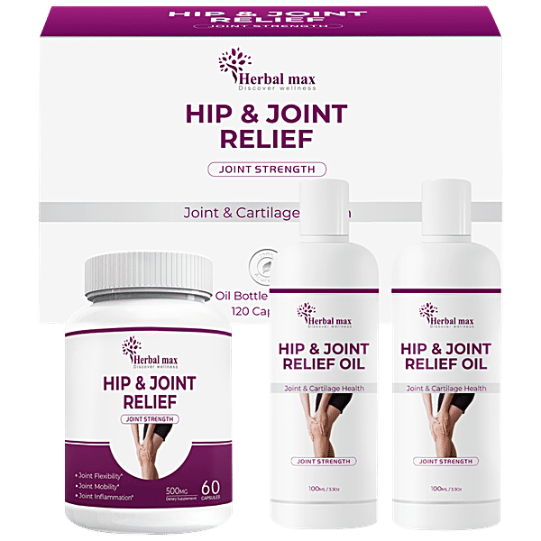Buy Herbal Max Hip & Joint Relief Kit - 500 Mg Capsules + Oil, For ...