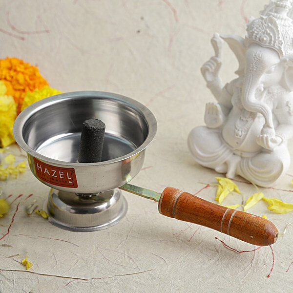Buy Hazel Stainless Steel Dhoop Lamp With Wooden Handle For Pooja ...