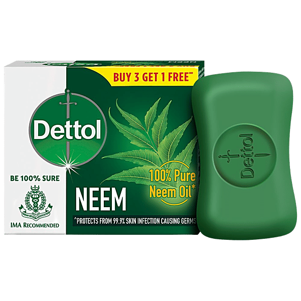Buy Dettol Neem Bathing Soap Bar - 100% Pure Neem Oil, Provides 99.9% ...