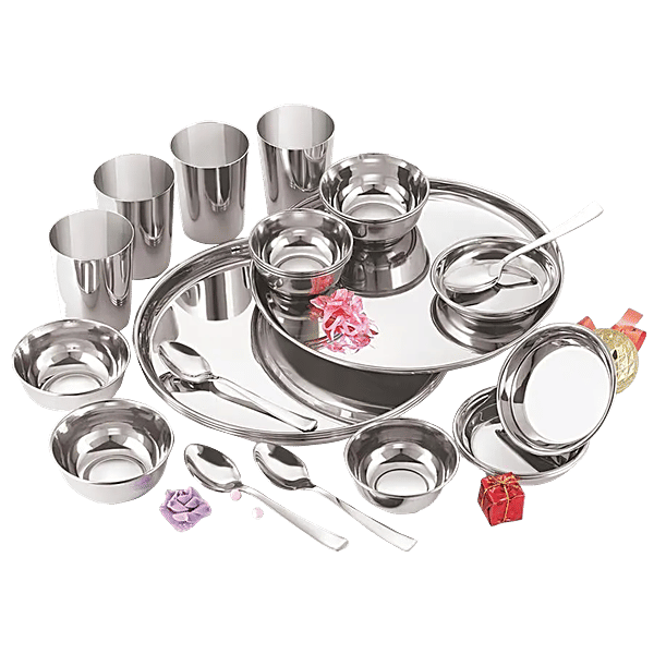 Buy Neelam Stainless Steel Premium Dinner Set - Mirror Finish, Sturdy ...