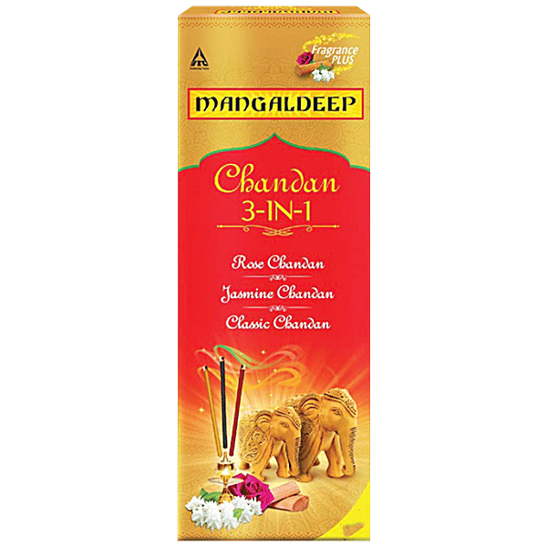 Buy Mangaldeep Chandan 3 In 1 Agarbatti - Soothing Fragrances Of Classic, Rose & Jasmine Online ...