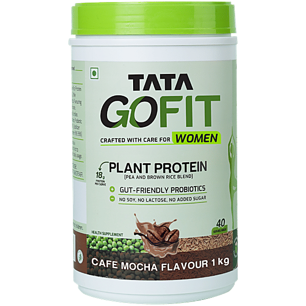 Buy Tata GoFit Plant Protein Powder - Cafe Mocha Flavour For Women, Gut ...
