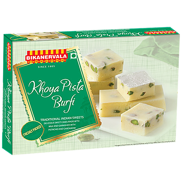Buy Bikanervala Khoya Pista Burfi - Traditional Indian Sweets, Freshly ...