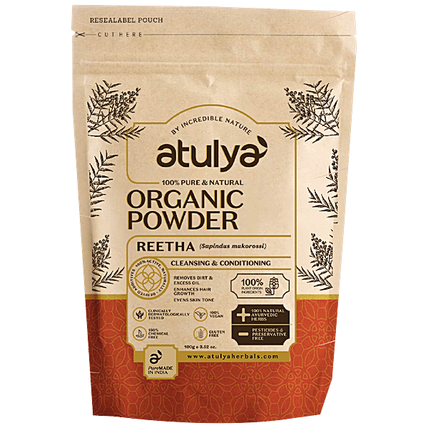 Buy Atulya Organic Powder - Reetha, Cleansing & Conditioning, Removes ...