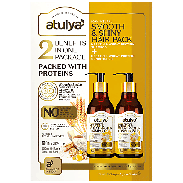 Buy ATULYA Smooth & Shiny Hair Pack - Keratin & Wheat Protein Shampoo + Conditioner Online at ...