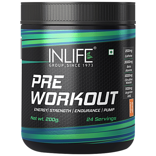 Buy INLIFE Pre-Workout Supplement Powder - 200mg Caffeine, Orange, Pre ...