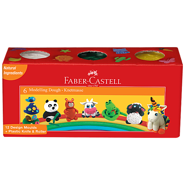 Buy Faber castell Modelling Dough Pack - 6 Shades From Natural Ingredients, 12 Design Moulds ...