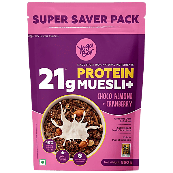 Buy Yoga Bar 21g Protein Muesli + - Choco Almond + Cranberry, Healthy ...