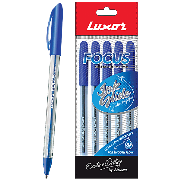 Buy Luxor Focus Fine Ball Point Pen - Blue, 0.7 mm, Ink Glide, For ...